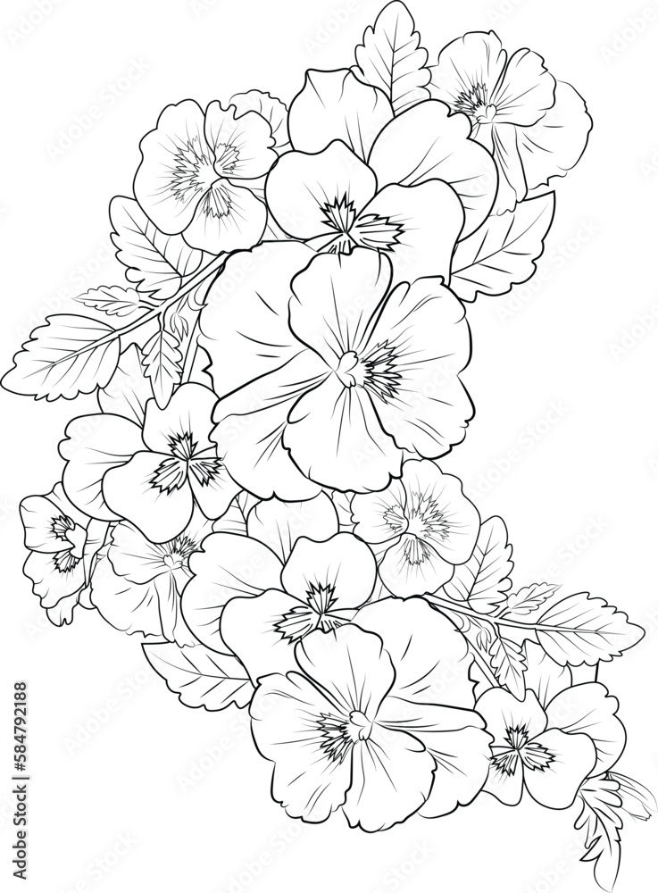 Pansy isolated, hand-drawn floral element. vector illustration bouquet ...