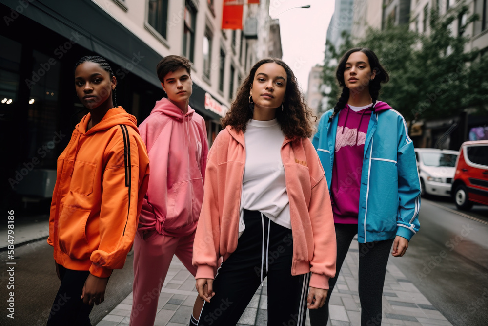 A fictional person. Diverse group of Gen Z young individuals posing on ...