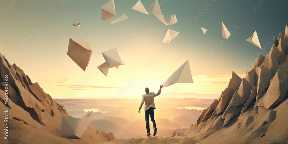 Soaring Ambitions: Paper Airplane Launch for a Sky-High Success Story. AI Generated Art ...