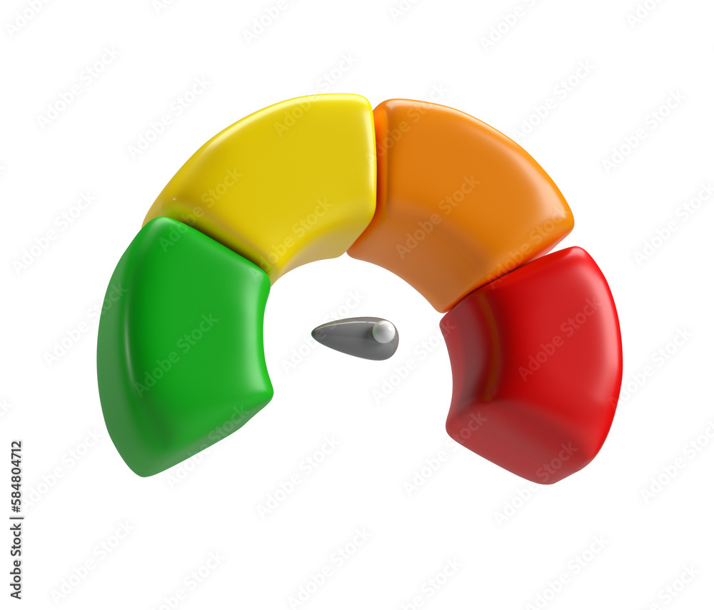 3d icon speedometer meter with arrow for dashboard with green, yellow ...
