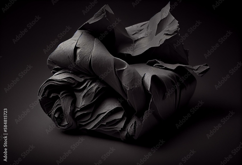 Crumpled black cardboard with wrinkles and wrinkled folds. Old wrapping ...