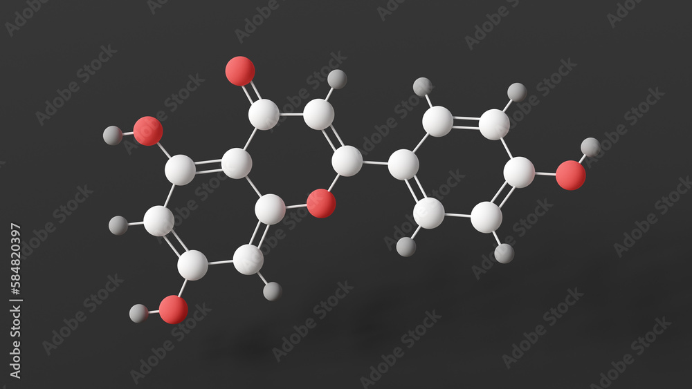 apigenin molecule, molecular structure, flavone, ball and stick 3d ...