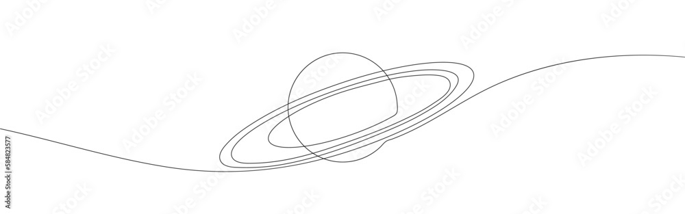 Continuous one line drawing planet Saturn. Outer space concept. Single ...