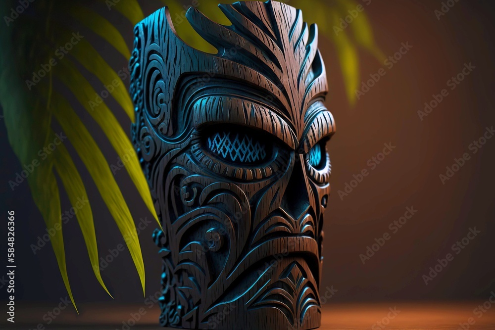 Norse Gods and Spirits Wooden Tiki Mask Face with Glowing Blue Eyes ...