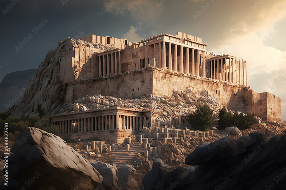 Fantasy Athens landmark Acropolis and the Odeon of Herodes Atticus ...