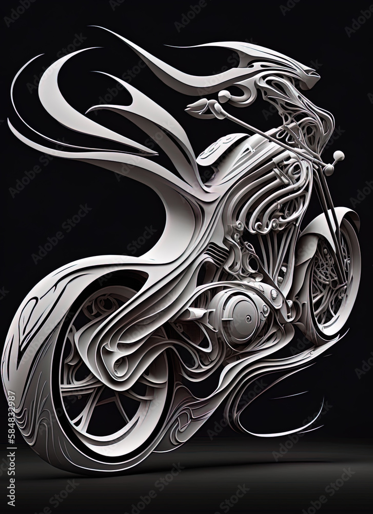 stylized digital illustration of an exotic motorcycle, created using ...