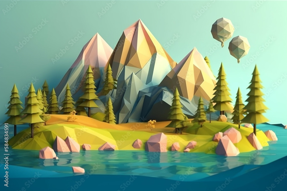 nature landscape, low poly style, created by a neural network ...