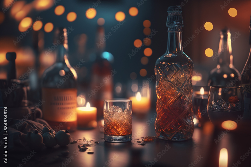 strong alcohol in the bar, blurred background, created by a neural ...