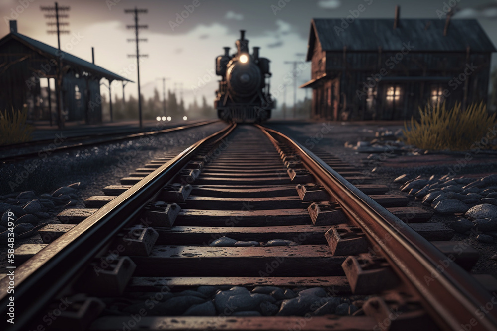 railroad tracks, created by a neural network, Generative AI technology ...