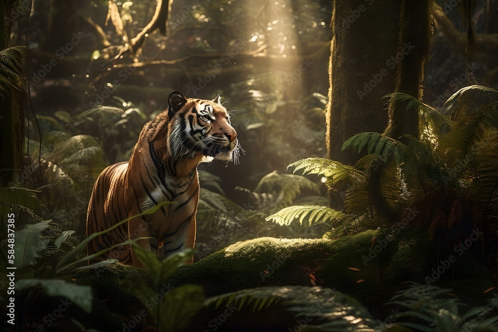 ภาพประกอบสต็อก Painting of a Tiger in a rainforest | Animal ...