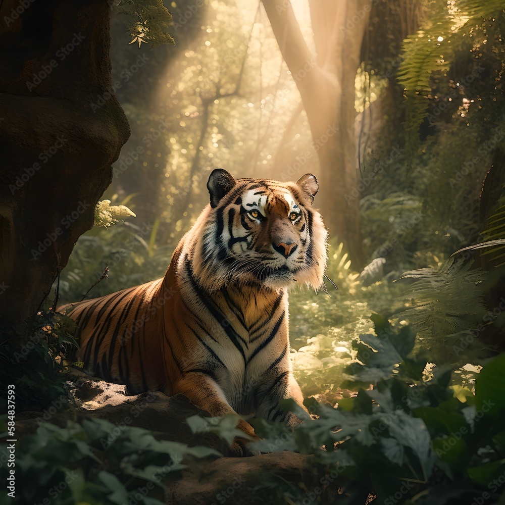 Painting of a Tiger in a rainforest | Animal illustrations/backgrounds ...