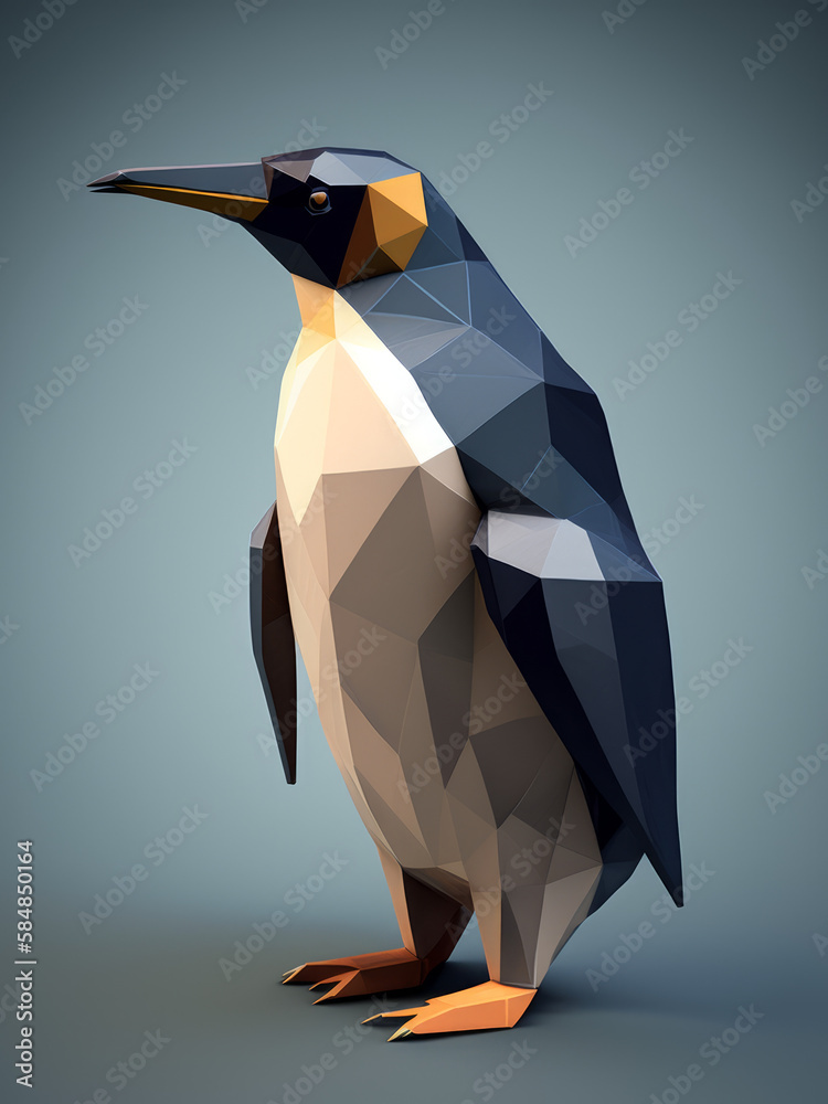 Low Poly Digital Art Penguin | Digital Art Minimalistic Style Bird ...
