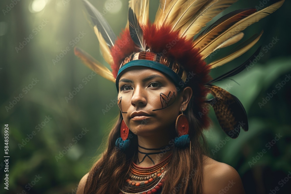 Indigenous Brazilian Young Woman Portrait From Guarani Ethnicity