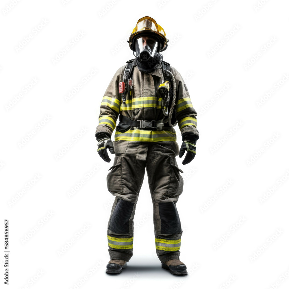 Firefighter isolated on white background - Generative AI Stock ...