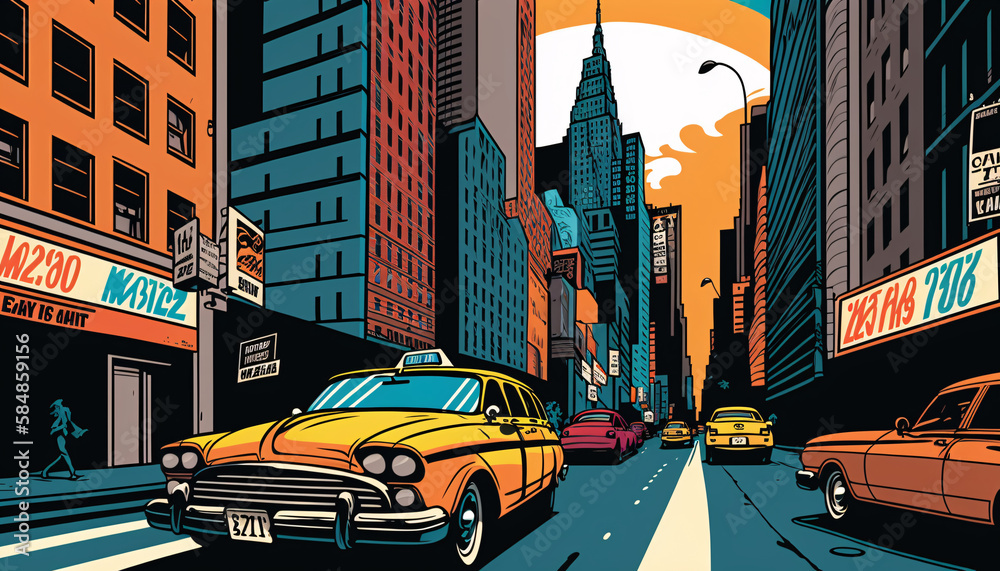 urban city skyline with pop art style generative ai Stock Illustration ...