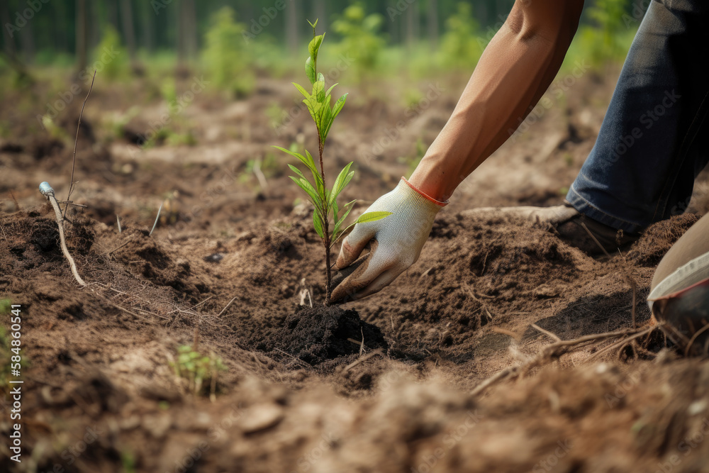 The Start of a New Ecosystem Person Planting a Tree in a Deforested ...