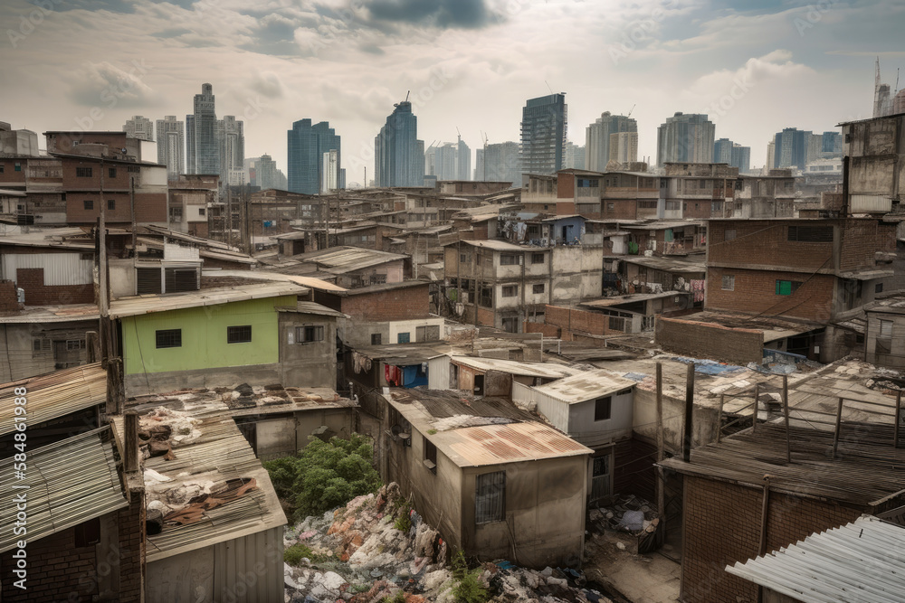 ภาพประกอบสต็อก Contrasting cityscape of opulent and impoverished ...
