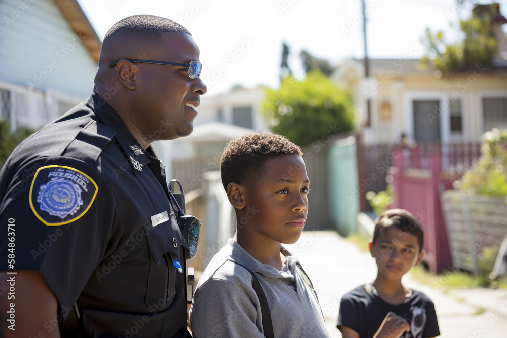 Police Officer and Youth Mentor Leading a Neighborhood Watch Program ...