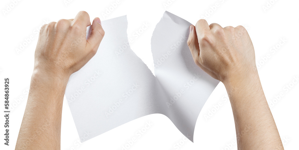 Hands tearing a sheet of white paper in half, cut out Stock Photo ...