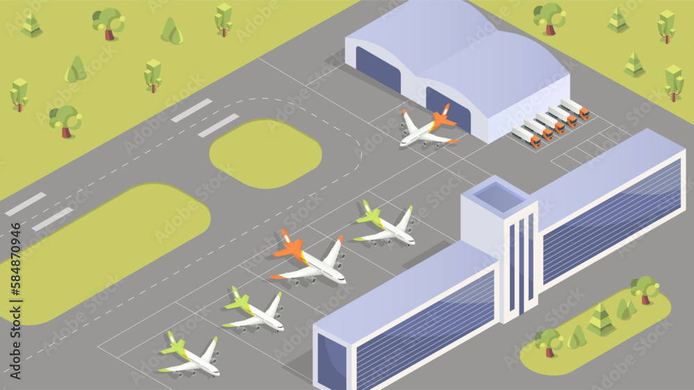 Vetor de Airport top view. Planes on runway, transport for flights and ...