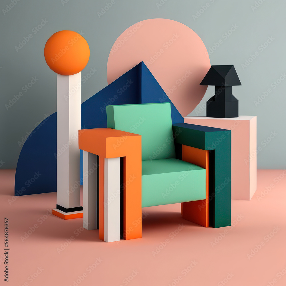 Design for a cubist style chair. Chair made with geometric shapes ...