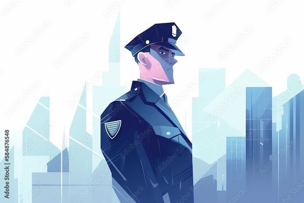A Man In A Police Uniform Standing In Front Of A City Police Station ...