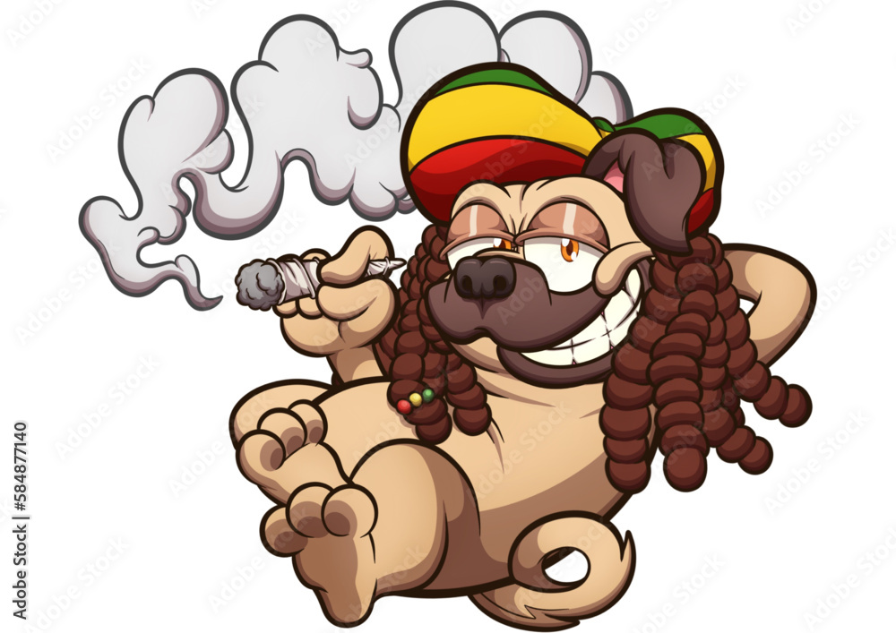 Rasta Pug Smoking A Joint. Vector clip art illustration with simple ...