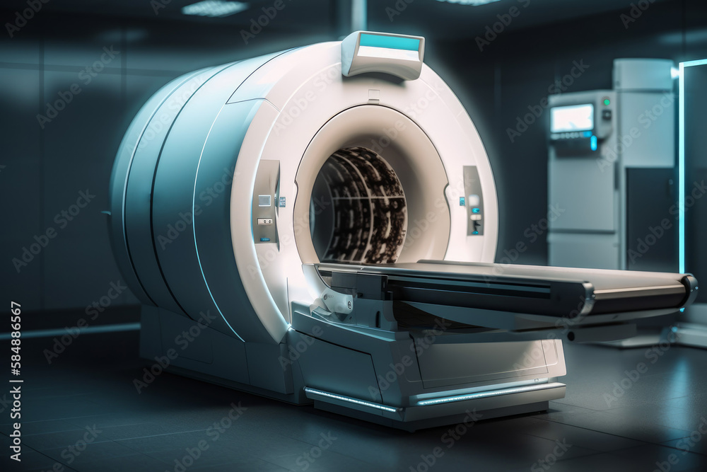 MRI scan machine, future medicine concept. AI generated, human enhanced ...