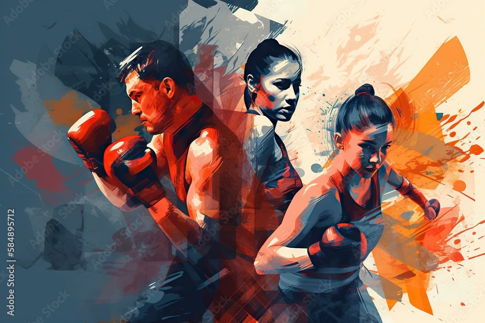 A Painting Of Two People Boxing With Each Other With A Splash Of Paint ...