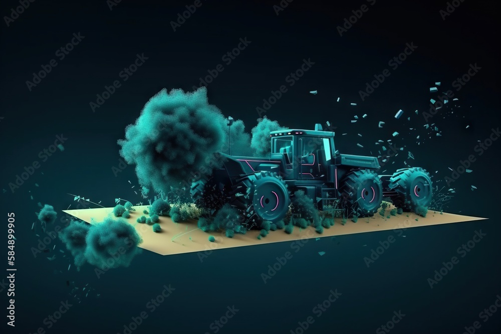 A Tractor Is Driving Through A Field Of Smoke And Dirt With A Black ...