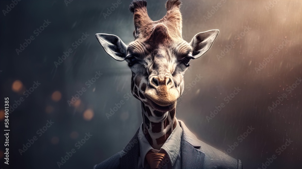 Giraffe in suit: Studio Shot of a Giraffe in Business clothes, Mixing ...