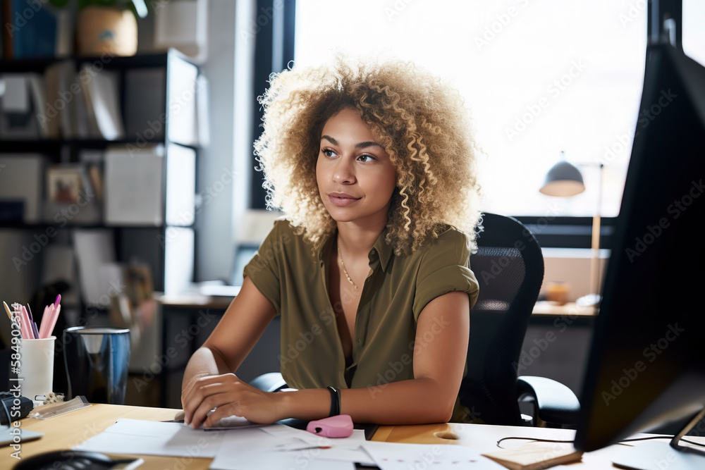 Black woman leader in office, workplace and happy group project ...