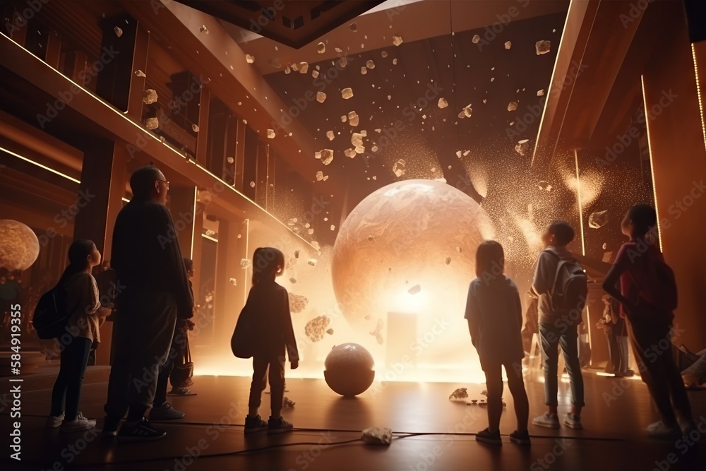 A Group Of People Standing Around A Room With A Ball On The Floor ...