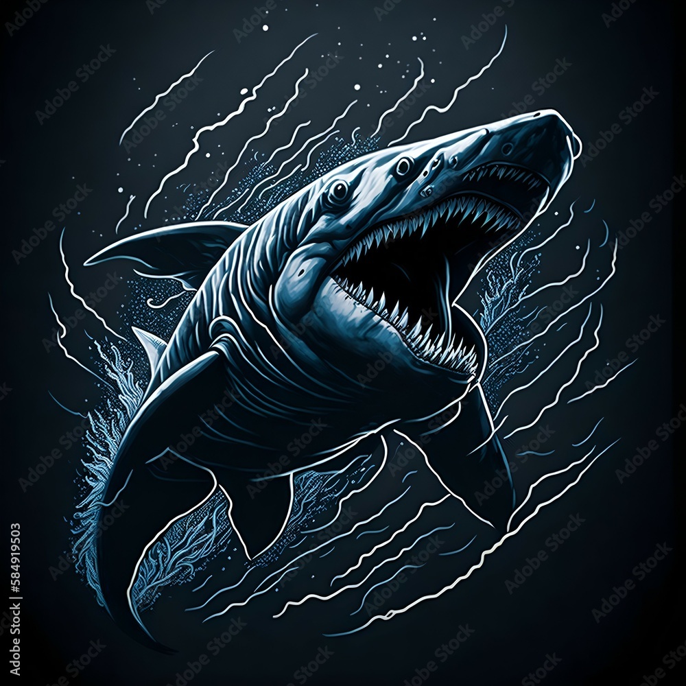 Tattoo design of of a great white shark attacking,Generative IA Stock ...