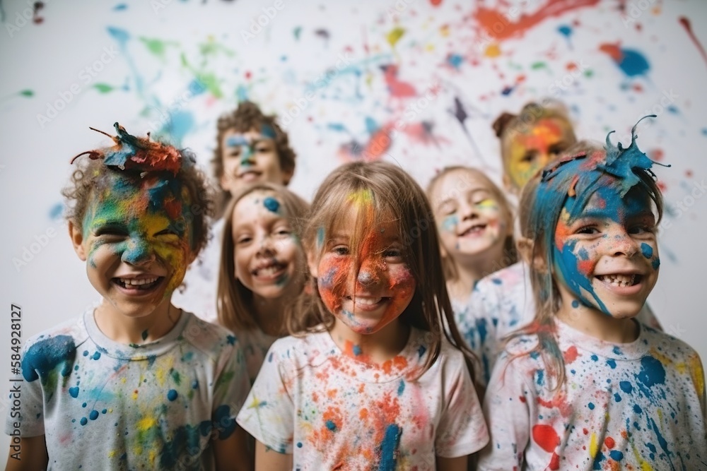 A Group Of Children With Their Faces Painted In Different Colors And ...