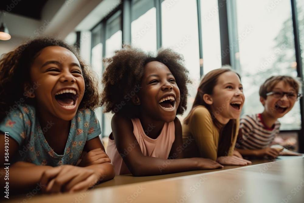 A Group Of Children Laying On The Floor Laughing Together In A Room ...