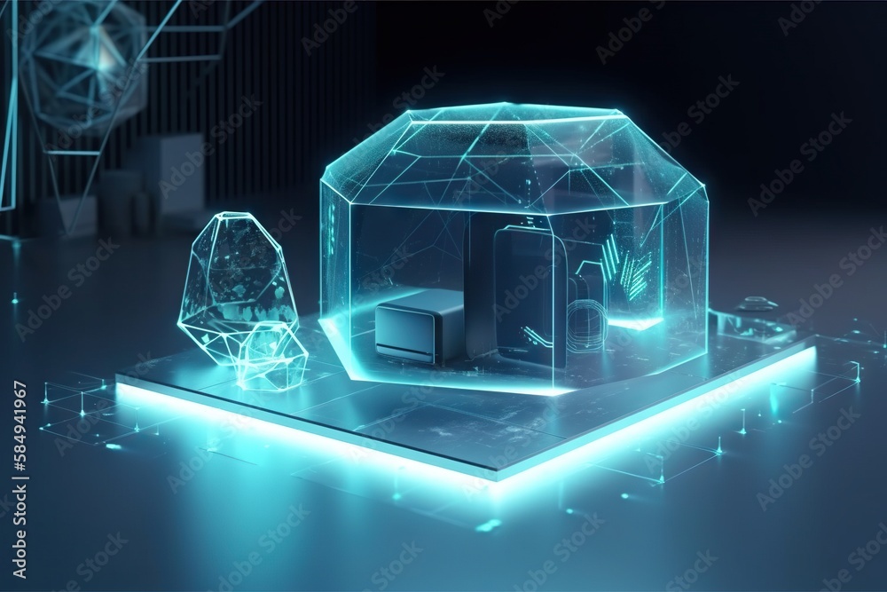 A Futuristic Display With A Glass Structure And A Crystal Object On It ...