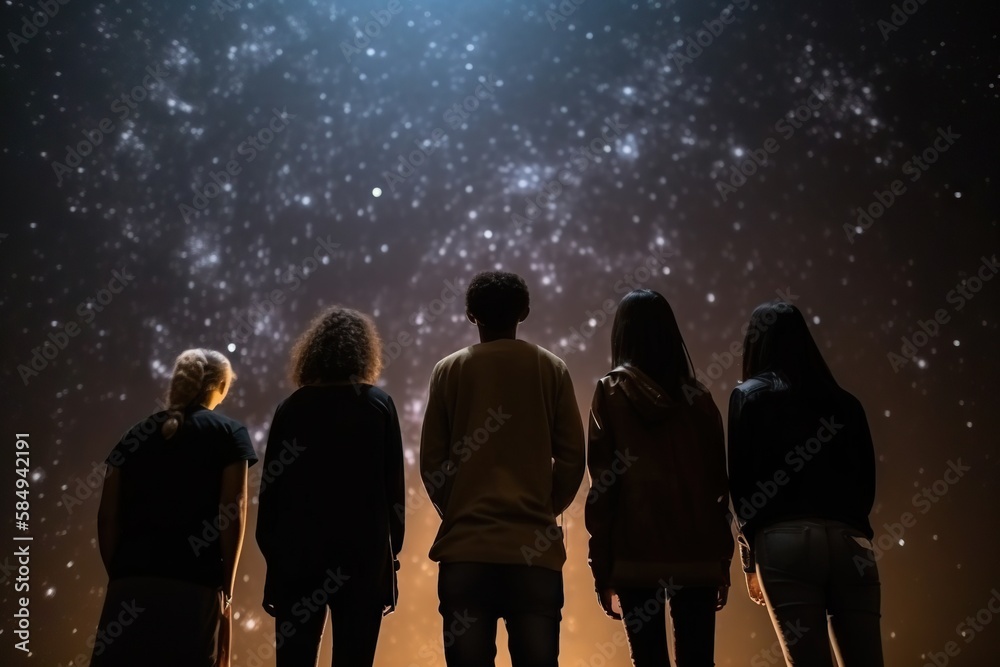 A Group Of People Standing In Front Of A Sky Full Of Stars Science ...