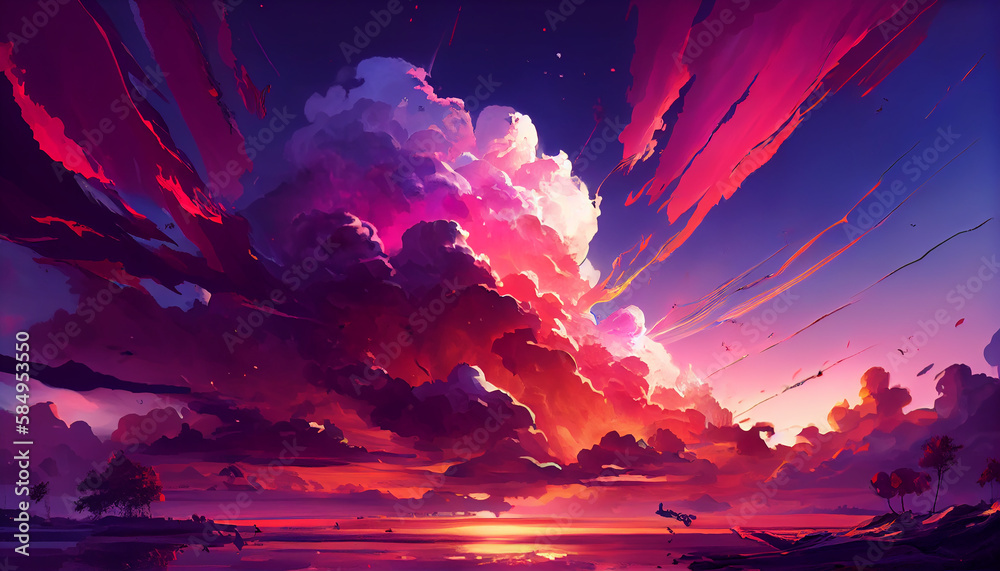 Sunset sky nature painted image in multi colored dusk generated by AI ...