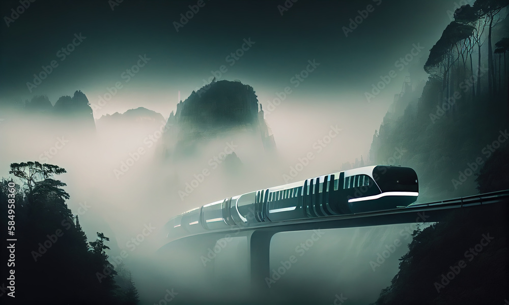 a Futuristic High-Tech Monorail Running Through Zhangjiajie National ...