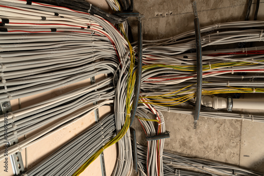 Large group of UTP cables, Ethernet cables in rack cabinet, UTP cables ...