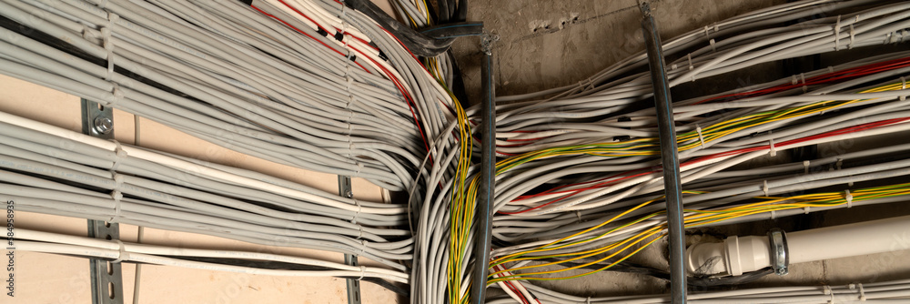 Large group of UTP cables, Ethernet cables in rack cabinet, UTP cables ...