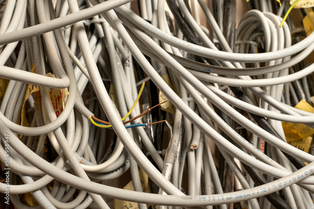 Large group of UTP cables, Ethernet cables in rack cabinet, UTP cables ...