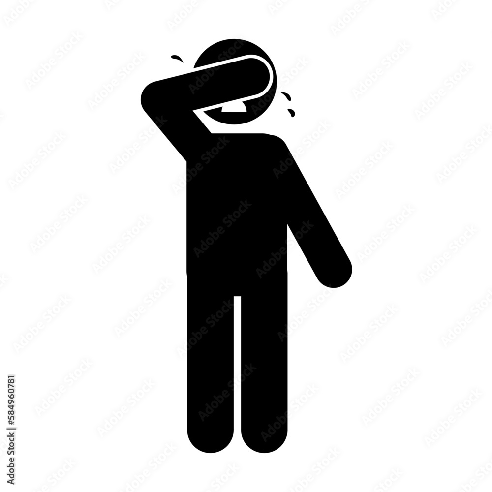 man crying icon over white background, silhouette style, vector ...