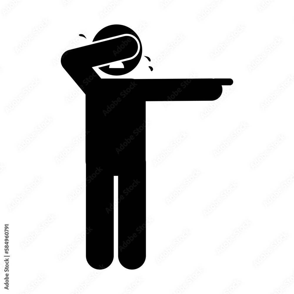man crying icon over white background, silhouette style, vector ...