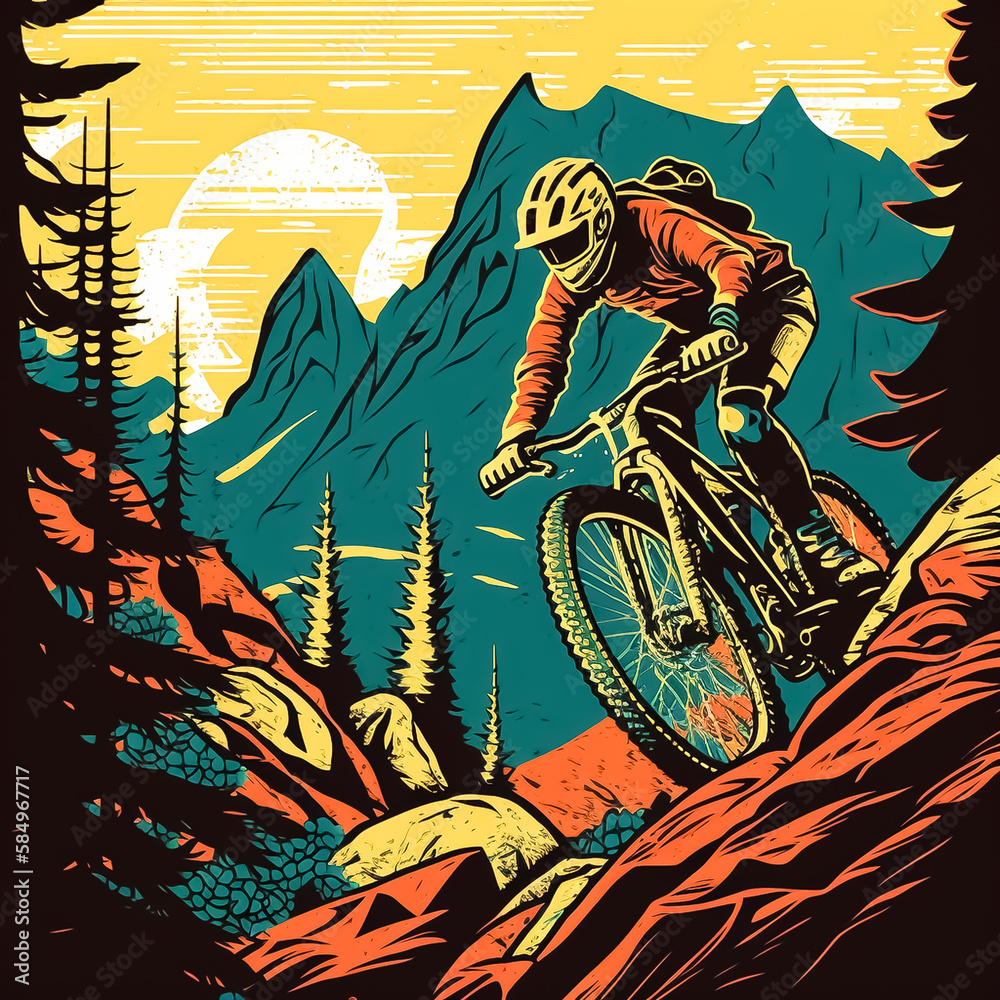 Imagine mountain Bike downhill cartoon Extreme Sports in Nature white ...