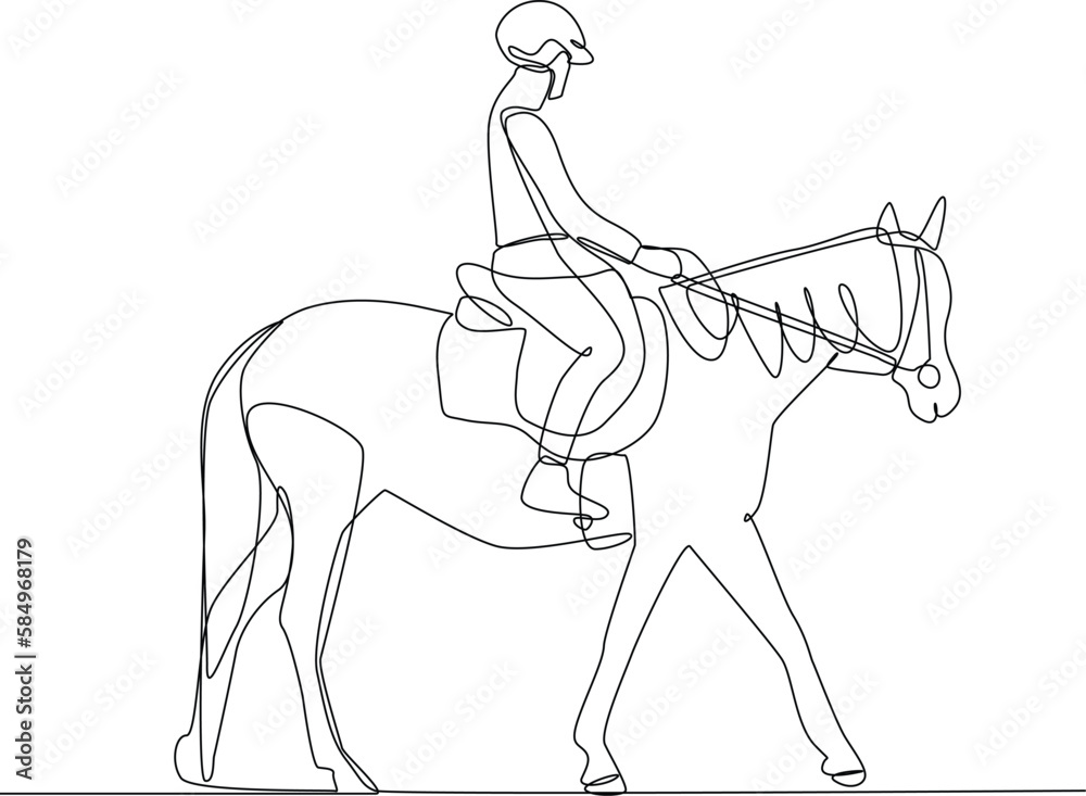 Continuous one-line drawing young man riding a horse. Experiential in ...