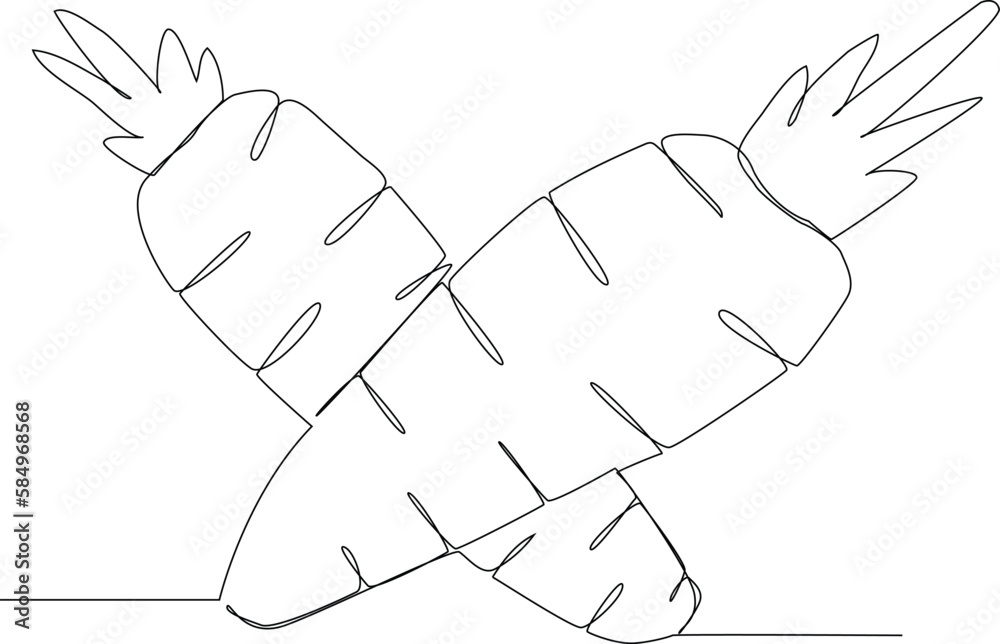 Single one-line drawing of two carrots crossed. Herbs and spices ...