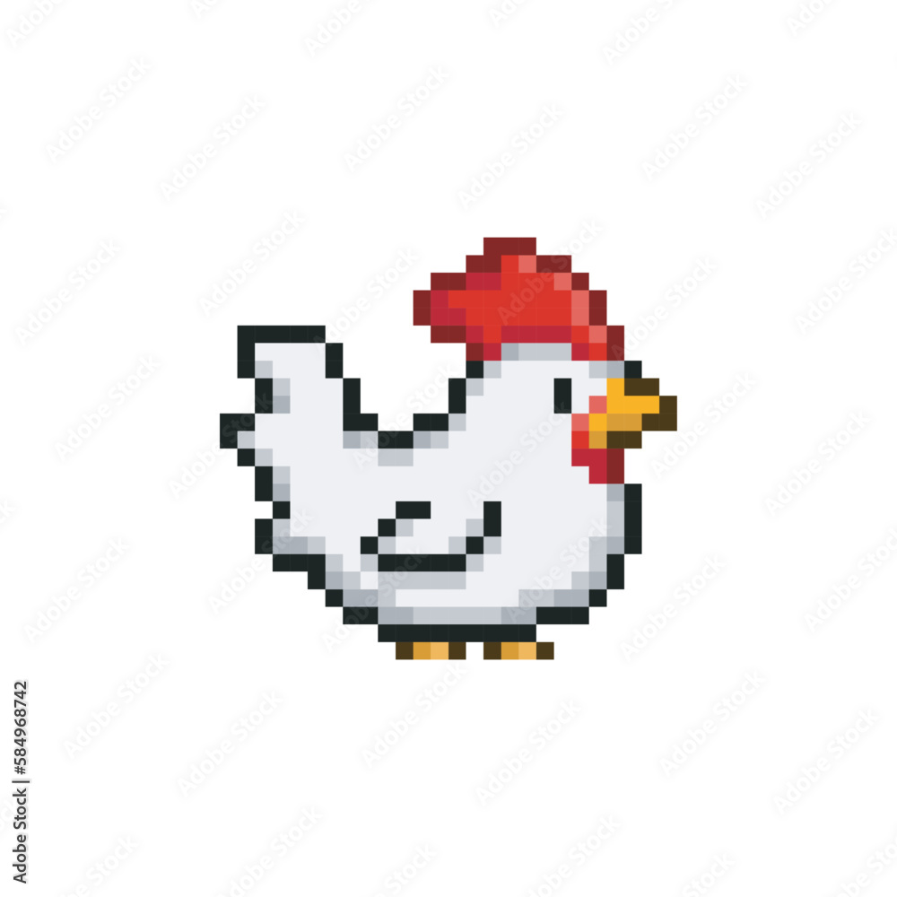 Chicken white color, pixel art animal Stock Vector | Adobe Stock
