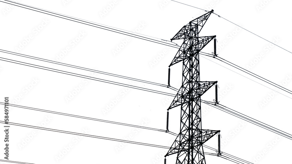 High voltage electric pylon steel structure on transparent background ...